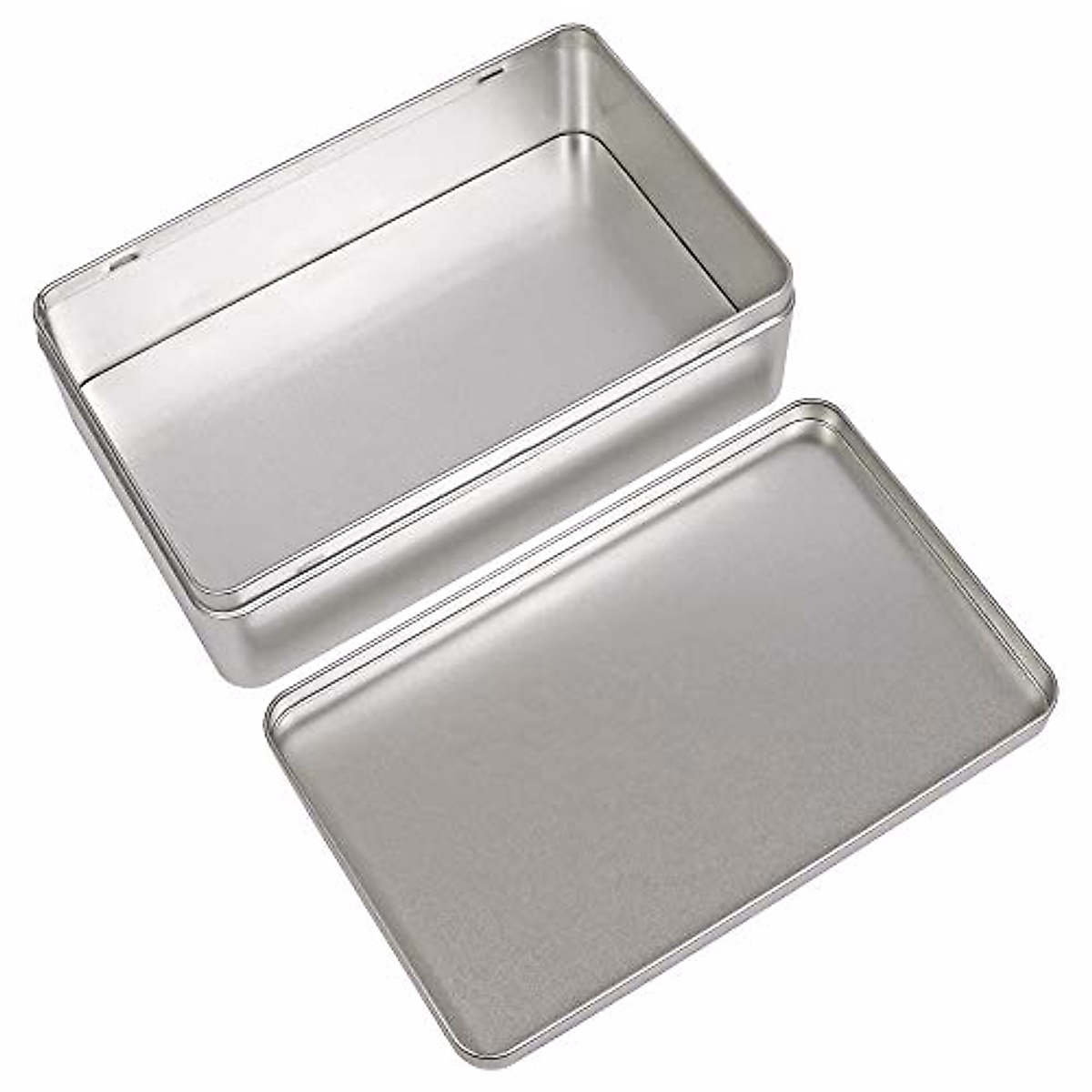 XL (8.5 x 5.3 x 1.9 In) Silver Metal Rectangular Empty Tin Box Containers for Gift Jewelry Craft Storage Organization with 1 Piece 3.75 by 2.45 by 0.8 Inch Hinged Small Tin Box (1 Large 1 Small)