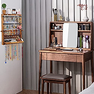 KYLOVHOS Hanging Jewelry Organizer, Wall Mounted, Pine Wood, Rustic Wooden Storage Display for Necklaces, Bracelets, Earrings, Rings (Brown).