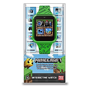 Accutime Kids Microsoft Minecraft Green Educational Touchscreen Smart Watch Toy for Boys, Girls, Toddlers - Selfie Cam, Learning Games, Alarm, Calculator, Pedometer & More (Model: MIN4045AZ)
