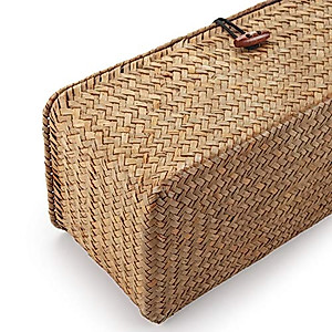 Seagrass Tank Basket with Lid Woven Toilet Roll Storage Basket with Sections Rectangular for Organize Snack Toys (Large Compartment 16.5inch L x 5.5inch W x 5.5inch H)