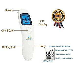 Amplim No Touch Forehead Thermometer - Non-Contact Digital Infrared Thermometer - Medical Grade, Hygienic, Accurate, Instant Read, Touchless Thermometer for Adults, Kids, and Baby - FSA HSA Eligible