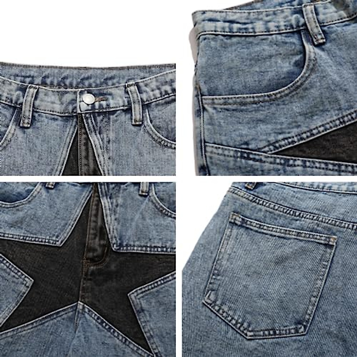 Aelfric Eden Men's Star Patchwork Denim Shorts Mid Rise Stretchy Patchwork Jeans Shorts Casual Denim Shorts Streetwear