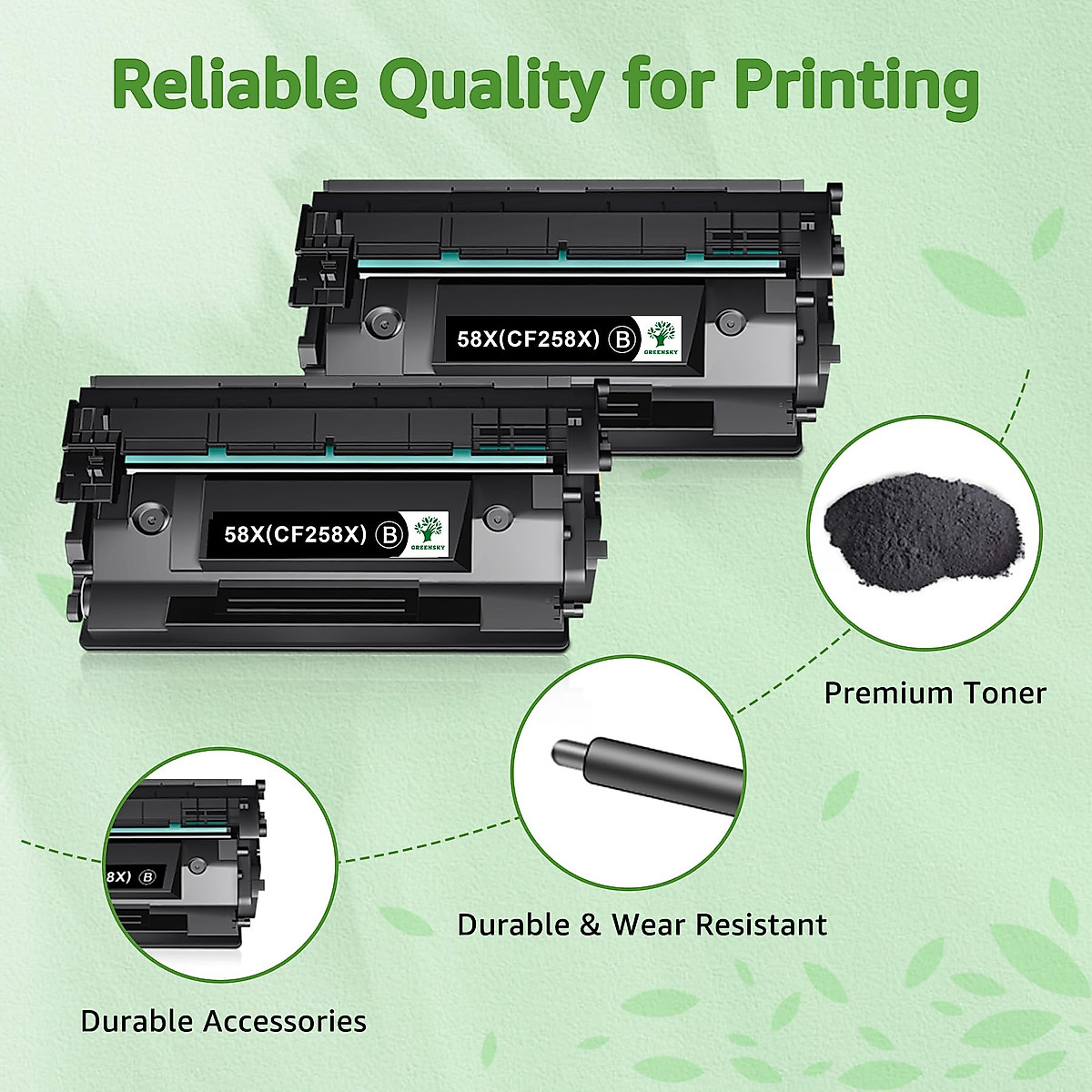 GREENSKY 2 Pack (No Chip) Toner Cartridge Replacement for HP 58X CF258X 58A CF258A to Use with HP Laserjet Pro MFP M428fdw M428fdn M428dw Laserjet Pro M404n M404dn M404dw M404 Enterprise M406dn Printer