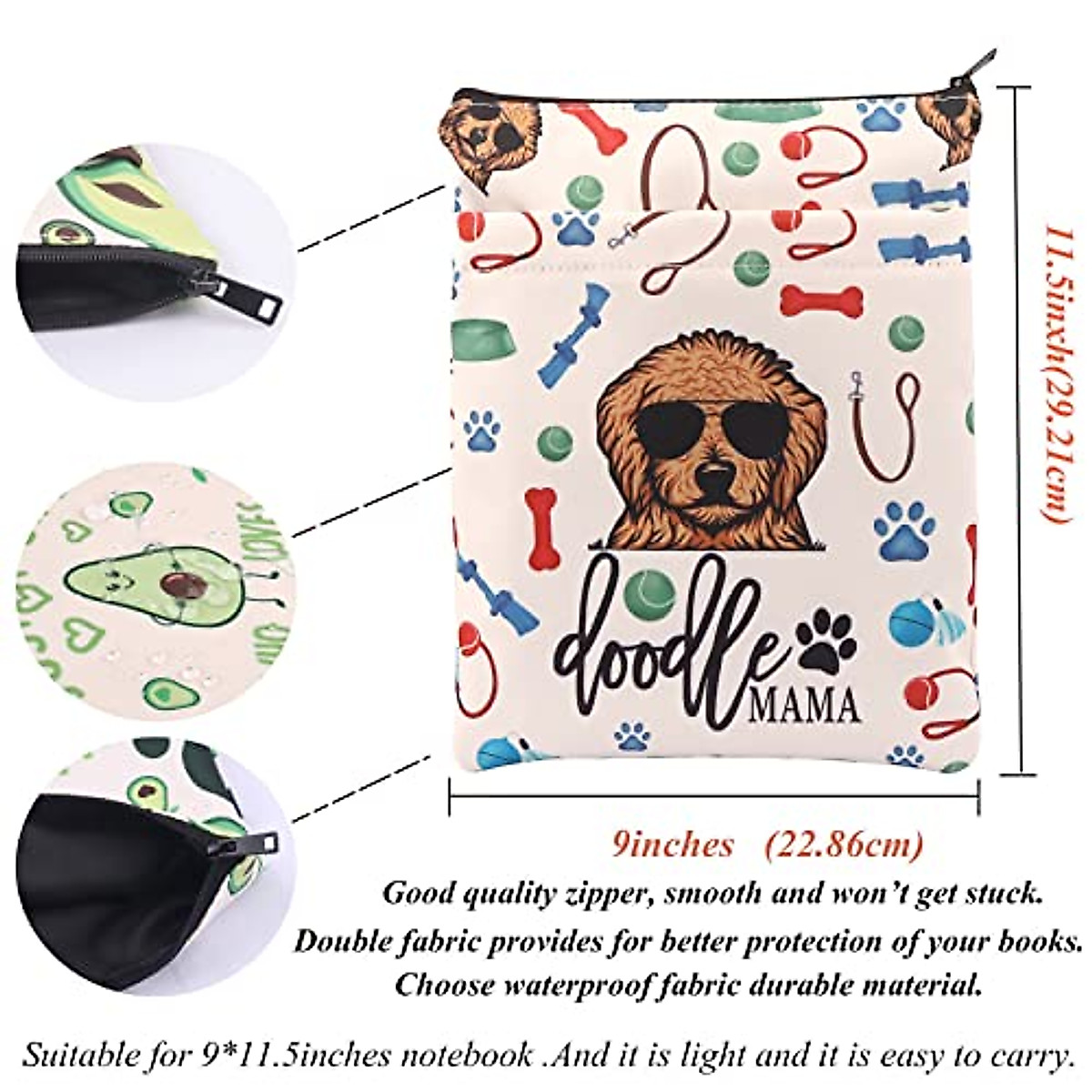 Doodle Mama Book Sleeve Golden Doodle Lovers Book Cover Doodle Owner Book Sack Pet Lovers Protector Sleeve Mothers Day Gift Waterproof with Zipper Book Pouch (DoddleMamaBS)