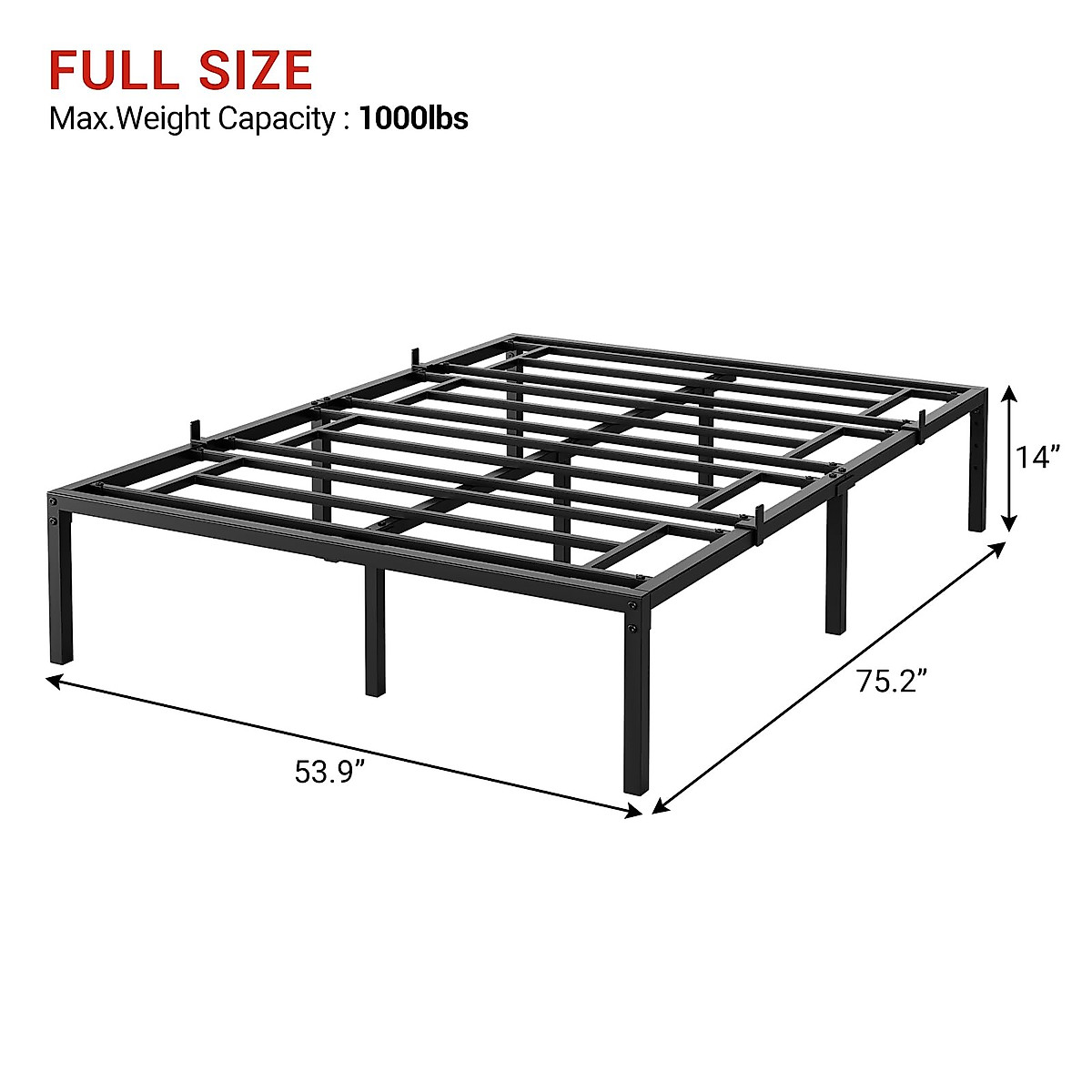 GarveeHome Metal Bed Frame, 14 Inch Simple Platform Bed Frame, Sturdy Heavy Duty Frame Bed Mattress Foundation, No Box Spring Needed, Easy Assembly, Full Size