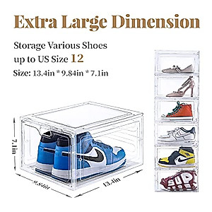 INSTY Shoe Boxes, Set of 12, Stackable Clear Plastic Shoe Storage Boxes, Drop Front Shoe Box with Lids,Shoe Organizer Containers for Sneaker Display, Fit up to US Size 12(13.4”x 9.8”x 7.1”)