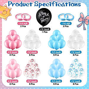 Panelee 51 Pcs Gender Reveal Party Decorations 54'' x 108'' Disposable Tablecloth 12'' Pink Blue White Latex Balloons 18'' Black Boy or Girl Balloons with 16.4ft Blue and Pink Ribbon for Party