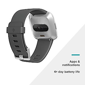Fitbit Versa Lite Smartwatch,GPS,Charcoal/Silver Aluminum, One Size (S & L Bands Included)