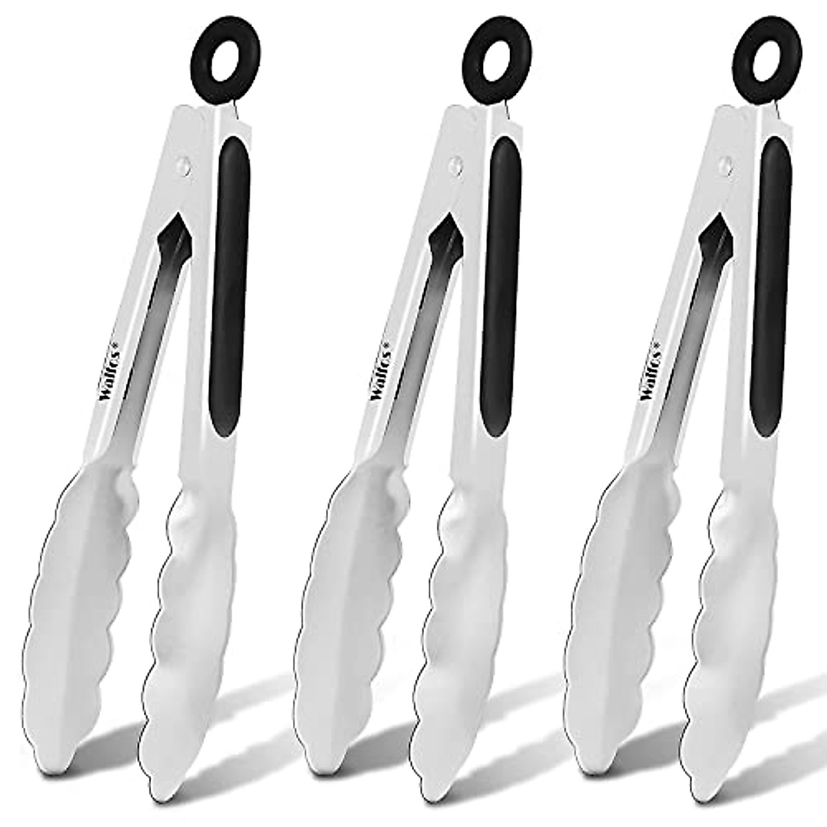 Walfos Kitchen Small Tongs - 7 inch Heavy Duty Mini Food Tongs, Stainless Steel and Non-Slip Heat Resistant Handle - Great for Cooking, Salad, Grilling and Barbecue，3 Piece