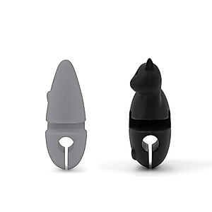 Fox Run Silicone Pot Clip Spoon Rest, Owl and Cat, Set of 2, 2.75", Grey and Black