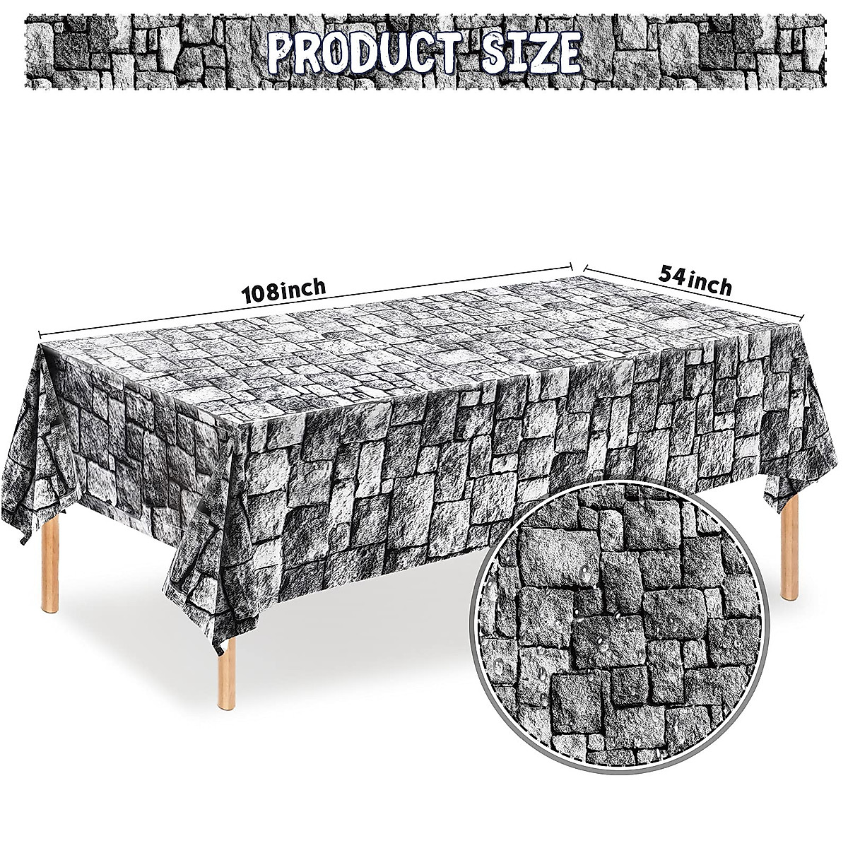 Irenare Stone Wall Tablecloths, Medieval Themed Party Decorations Supplies Disposable Plastic Brick Stone Tablecloth Castle Brick Wall Table Covers for Halloween Birthday Party Favors(3 Pack)
