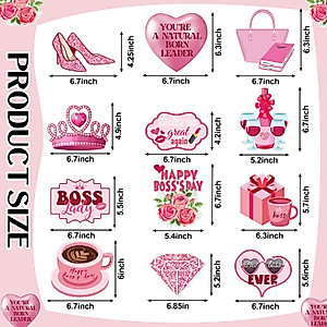 Harloon 39 Pcs Happy Boss's Day Hanging Decorations Include 3 No DIY Boss Day Banner 24 Lady Cutouts with 12 Hanging Swirls Pink Boss's Day Decor for Female Boss Best Boss Ever Party Decorations