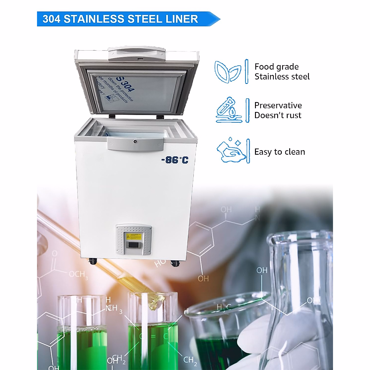 Bonxrdun Lab Deep Freezer, 28L, -86℃(-122.8℉) Ultra Low Temperature Freezer, Medical Freezer with Rollers, Laboratory Refrigerator for Storage, Research