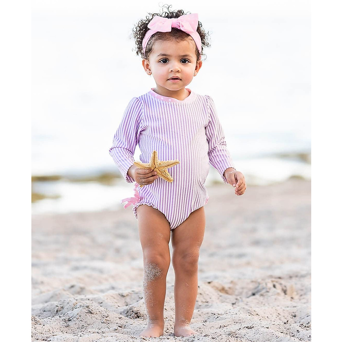 RuffleButts® Girls Pink Polka Dot Swim Bow Headband - One Size