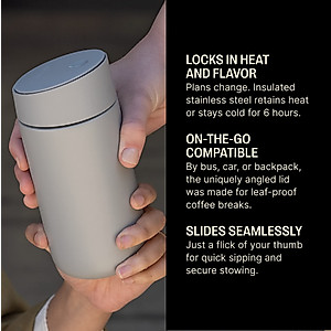 Fellow 12 oz Carter Slide Travel Coffee Mug with Slide-Lock lid - Leak Proof To-Go Coffee Tumbler with Ceramic Interior and Vacuum-Insulated Stainless Steel - Coffee Cups - Matte Grey