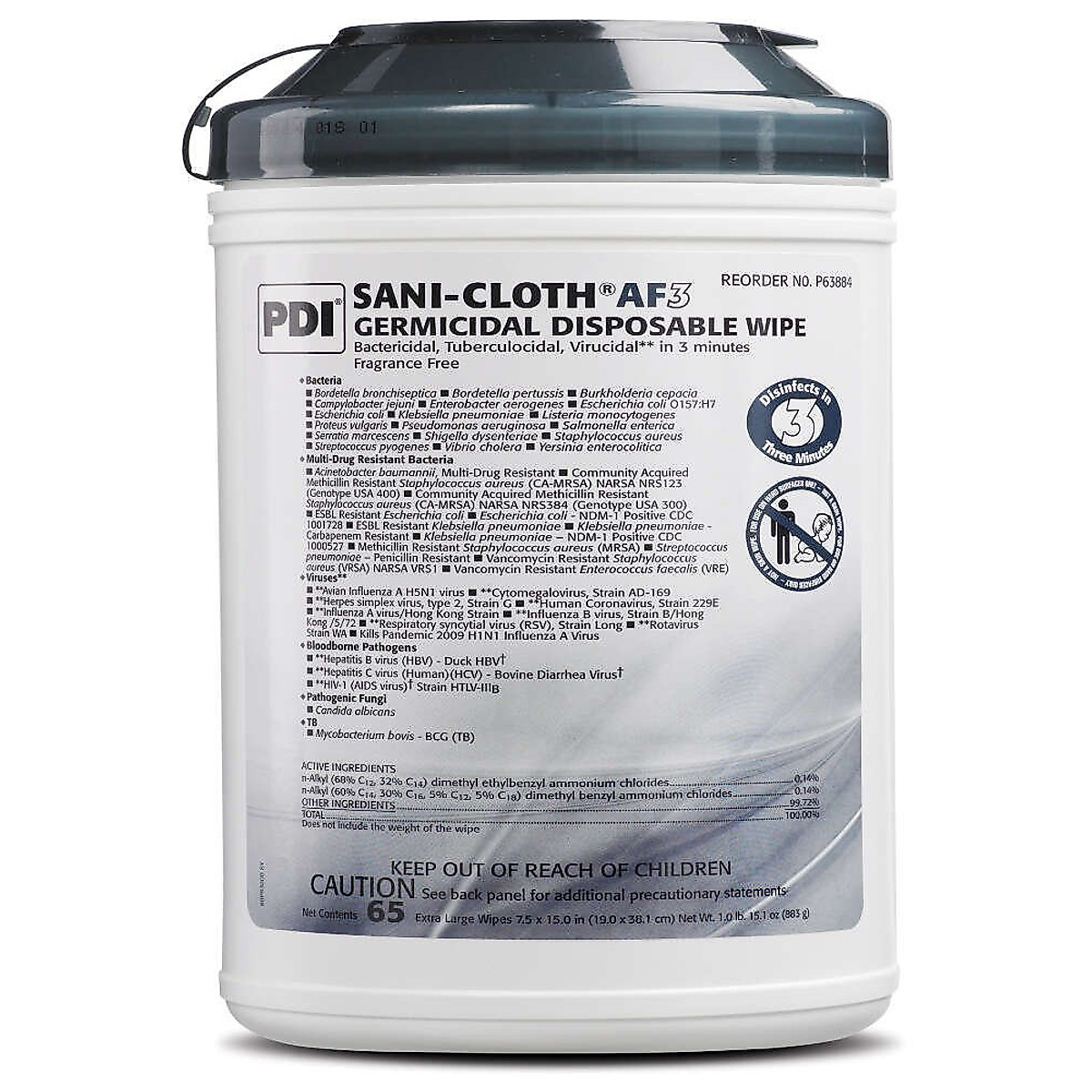 PDI Sani-Cloth® AF3 Wipes X-Large, 7-1/2" x 15"