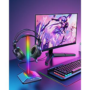 New bee RGB Headphone Stand Desk Gaming Headset Holder with 7 Light Modes and Non-Slip Rubber Base Suitable for All Earphone Accessories(Black)