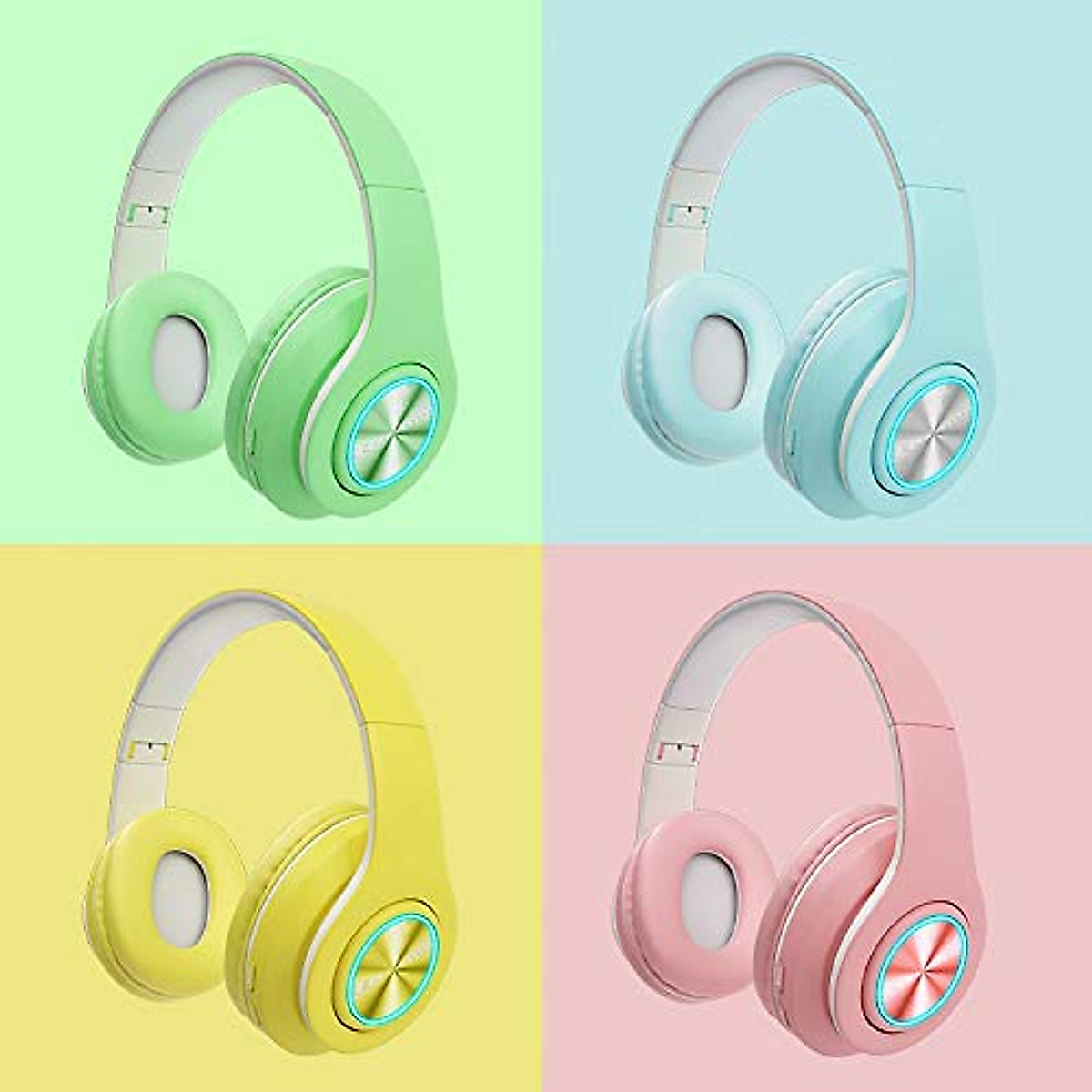 Heave Bluetooth 5.0 Wireless Headphones with LED Lights,3.5 mm Jack Stereo Over-Ear Headset with Noise Canceling Mic/Comfy Earpad,Support TF Card for Kids,Adult Online Class,Gaming Yellow