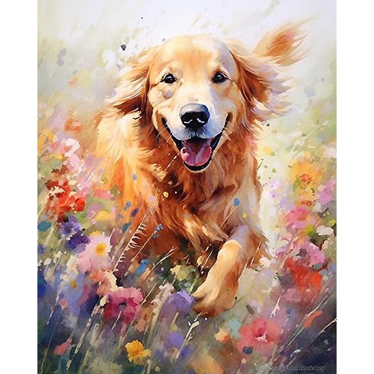 Cross-Stitch Stamped Kits, 11CT 3 Strands 16x20 inch, Loyal Golden Retriever Printed Cross Patterns, Embroidery Crafts Needlepoint Kit, Beginners Starter Kits, DIY Handmade Gifts