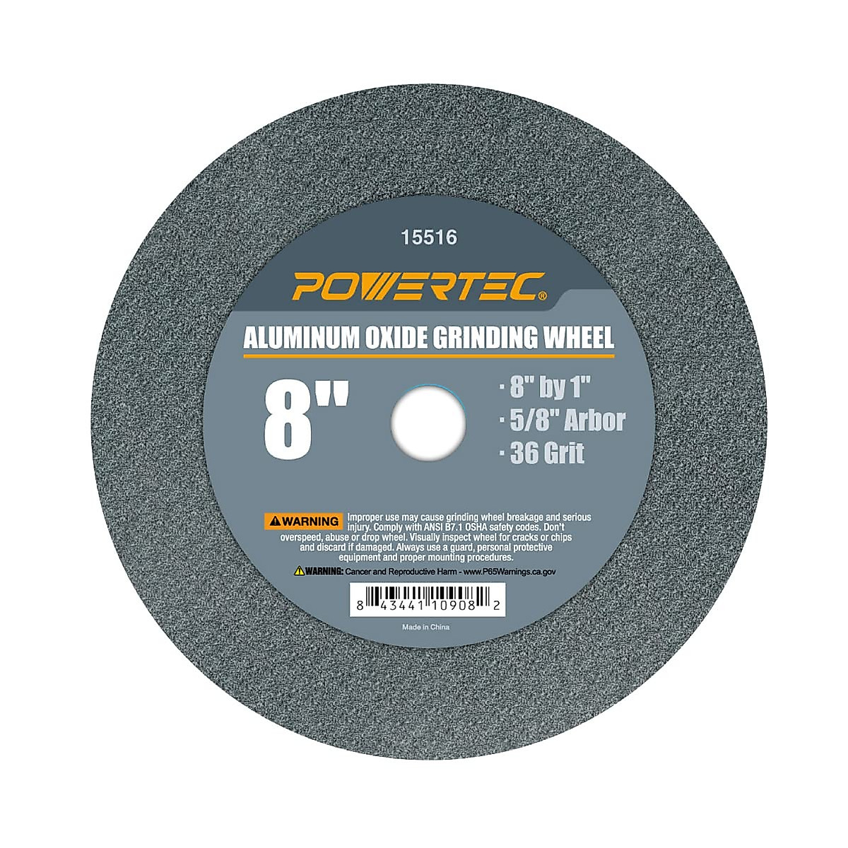 POWERTEC 15516 Bench and Pedestal Grinding Wheels, 8 Inch x 1 Inch, 5/8 Arbor, 36 Grit, Aluminum Oxide Bench Grinder Wheel for Bench Grinder, 1 Pack