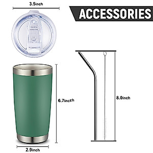 COMOOO 20oz Double Wall Vacuum Insulated Travel Mug, Stainless Steel Tumbler with Lid and Straw Durable Powder Coated Insulated Coffee Cup for Cold & Hot Drinks（Dark Green, 1 Pack）