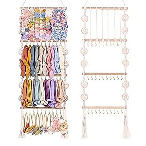 Headband Holder Bows Organizer For Girls Hair Bows Holder Baby Headband Hair Accessories Organizer For Baby Girls Bow Hanger Storage For Girls Hair Bows For Toddler Girls Room Wall Decor (White)