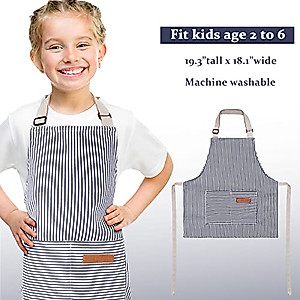 Jiuguva 2 Pack Kids Apron Adjustable Chef Apron Cotton Toddler Stripe Apron Cooking Aprons with 2 Pockets for Children Baking(Blue, Brown)