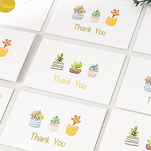 Crisky Printable Succulent Thank You Cards with Envelopes (50 Pack) & Stickers Greeting Notes Bulk, greenery plants for Birthday, Baby Shower,Bridal Shower, Wedding, Graduation