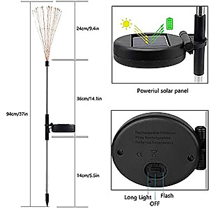perzoe Outdoor Decorative Solar Firework Light - Solar Powered 120LED 40 Copper Wire Garden Decorative Lights for Patio Lawn Christmas Birthday Party Decor(2 Pack) (Warm White)