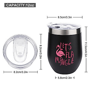 Pink Flamingo Let's Flamingle Wine Tumbler with Sliding Lid Stemless Stainless Steel Insulated Cup Outdoor Camping Mug black-style1