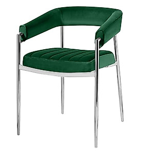 Bekrvio Velvet Arm Dining Chairs Kitchen Dining Room Chairs with Armrest, Mid Century Modern Living Room Armchair Accent Chairs Upholstered Kitchen Chairs with Metal Chrome Legs, Green