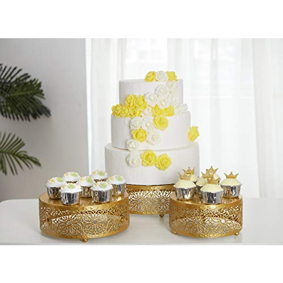 Hotity 3 Sets Cake Stands Round Cake Stand Set Metal Display Cupcake Stands for Dessert, Gold