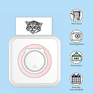 Portable Sticker Mini Printer - Bluetooth Pocket Printer for Customized Sticker, Wireless Photo Printer Compatible with Phone/Android, Thermal Printer for Photo Memo Study Note (10 Roll Paper,Pink)