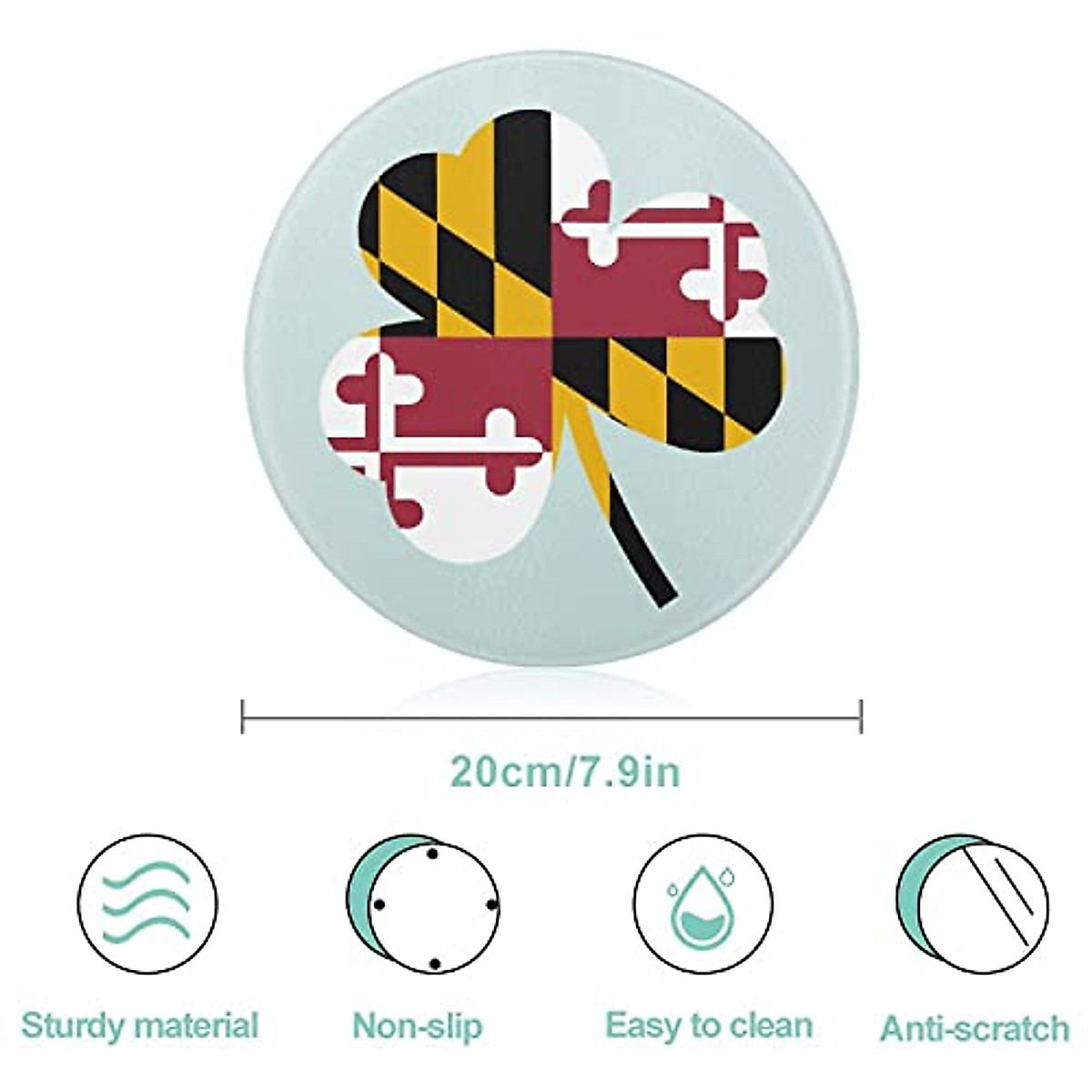 Maryland Flag Shamrock Glass Cutting Board Round Kitchen Decorative Chopping Blocks Mats Food Tray for Men Women