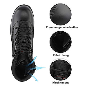 NORTIV 8 Steel Toe Boots for Men Safety Industrial & Construction Military Work Boots Slip Resistant ASTM F2413-18 Black Size 10.5 M US Trooper-Steel