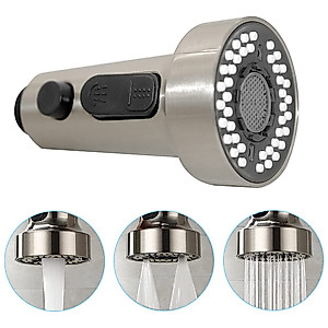 Hooshing Kitchen Sink Faucet Head Replacement 3 Function Pull Down Faucet Sprayer Head Nozzle Kitchen Faucet Head Hose Spray Tap Spout Only for G1/2 Connector, Brushed Nickel