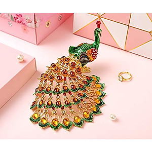 Furuida Peacock Trinket Boxes Hinged Enameled Jewelry Box Hand-Painted Animals Ornaments Craft Gift for Home Decor (Green)