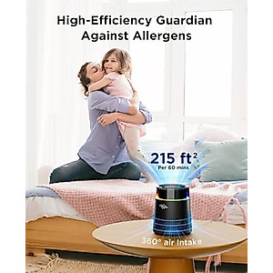 MSB5 Air Purifiers for Bedroom, H13 True HEPA Air Purifier for Home Room Office, 20dB Quiet Air Cleaner with Sleep Mode Colorful Night Light for Pets Dander Pollen Mold (Black)