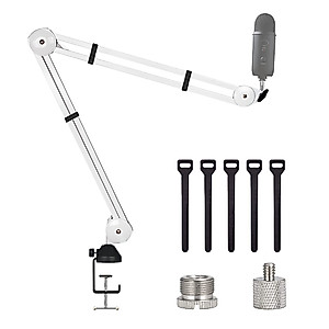 BOMGE Microphone Boom Arm Mic Stand Adjustable Clip Studio Suspension Scissor Arm Mount for Blue Snowball, ICE, Blue Yeti,Radio Broadcasting and Game (white)