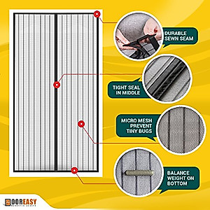 DOOREASY Magnetic Screen Wide Range Sizes Screen Door, Full Frame Loop Sewn Polyester Mesh, Add-on Magnets and Weight Bars(Fits Doors up to 30"x79")