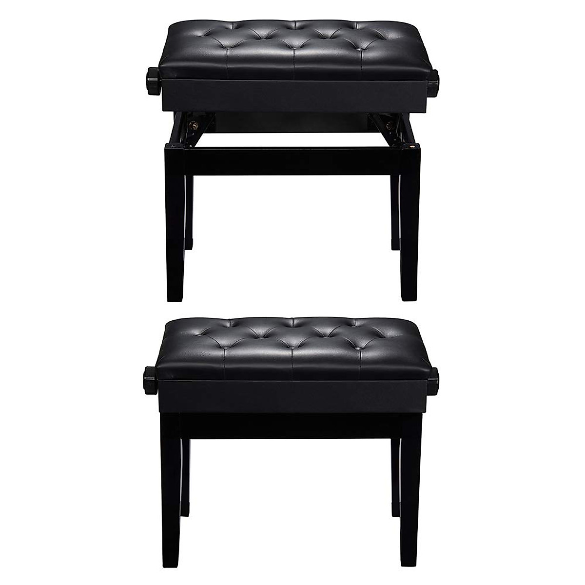 AW Adjustable Height Piano Bench Stool PU Leather Wooden Keyboard Seat with Music Storage Weight Capacity 400lbs Black