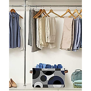 Storage Cubes Organizer with Handles, Modern Circles Storage Bins Fabric Collapsible Storage Baskets for Shelf Closet Nursery Cloth Organizers Box Blue and Gray Geometry 2pcs-15x11x9.5in