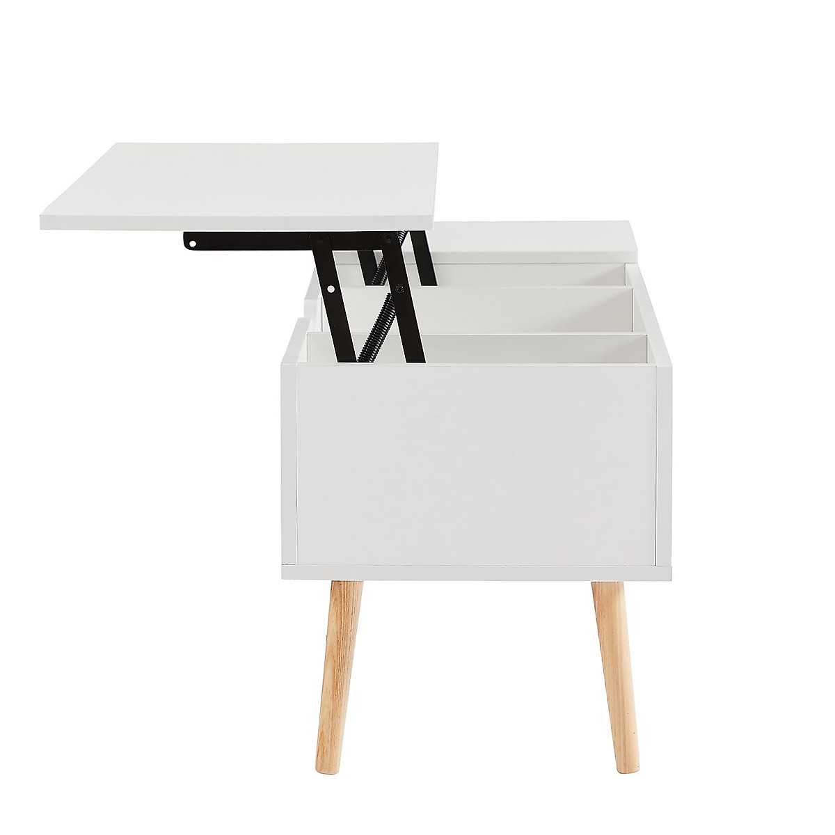 JZXSHD White Wood Lift Top Coffee Table with Hidden Compartment and Adjustable Storage Shelf, Solid Wood Legs Coffee Table with Open Storage Shelf for Home Living Room, Office