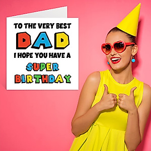 Fun Birthday Cards for Dad - Super Birthday - Happy Birthday Card for Dad from Son Daughter, Father Video Game Birthday Gifts, 5.7 x 5.7 Inch Gamer Birthday Greeting Cards for Daddy Papa