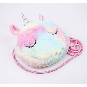 2pcs Little Girl Unicorn Purses Toddler Purses,1pcs Mermaid Bag with Cat Ear Hair Clips/Elastic Hair Ties and Plush keychain