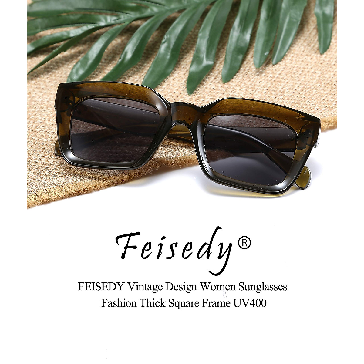 FEISEDY Classic Women Sunglasses Fashion Thick Square Sun Glasses Chunky Frame UV400 B2471