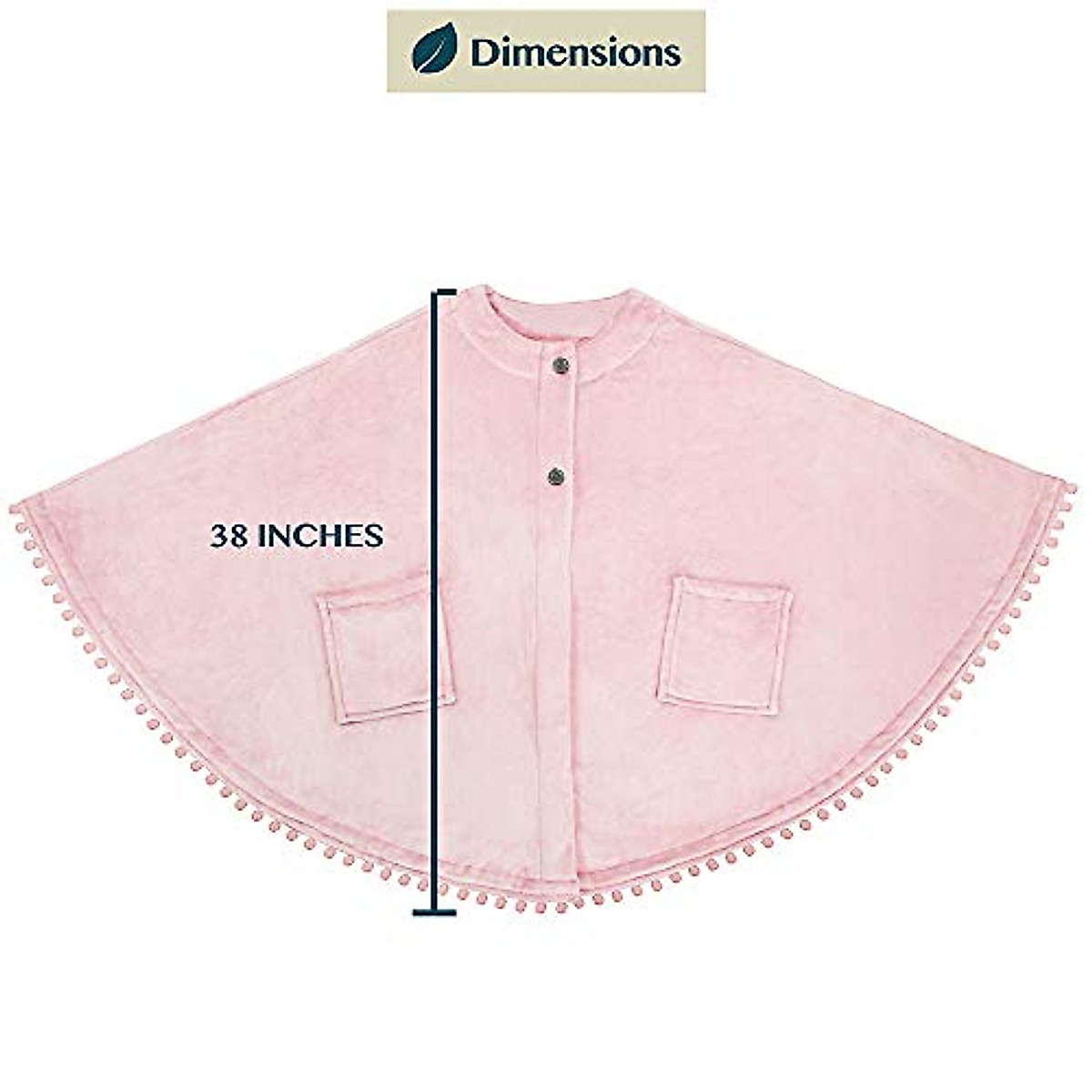 PAVILIA Angel Wrap Poncho Blanket for Women | Plush Warm Wearable Blanket Gift, Fleece Shawl Cape with Pom Pom Fringe and Pockets, Cozy Gifts for Women (Light Pink)