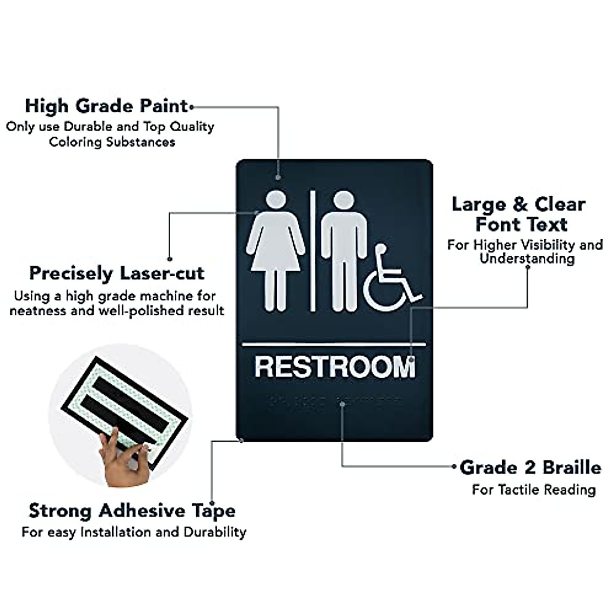 CORKO MANUFACTURING Signs Unisex Braille Restroom Sign - Bathroom Sign with Double Sided 3M Tape