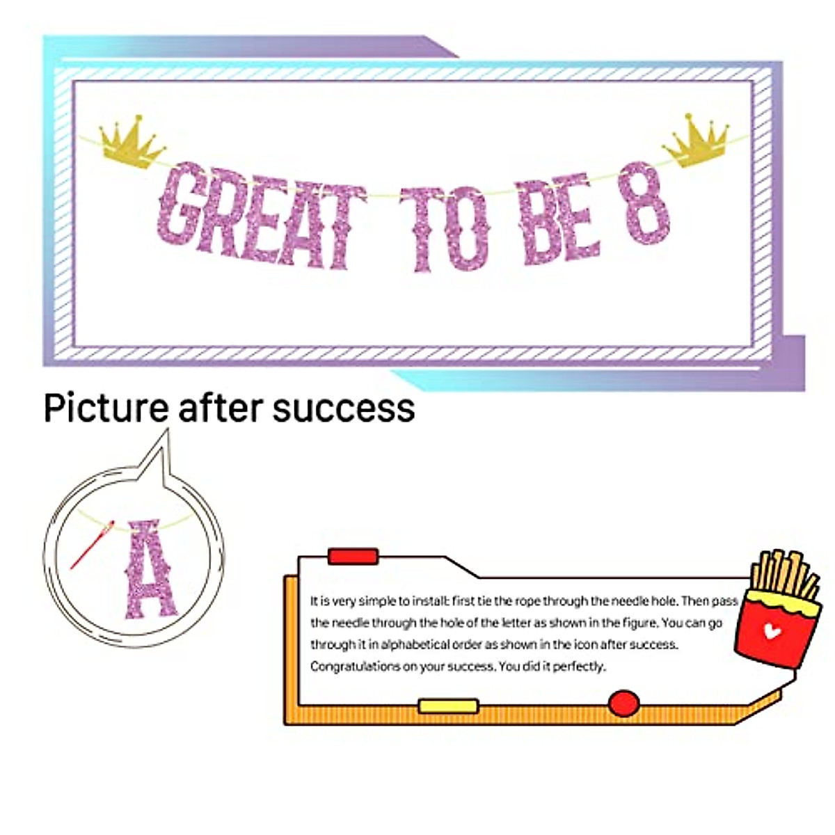 FUUF Rose Gold Glitter Great to Be 8 Banner, 8th Birthday Party Decor, Hello 8, Cheers to 8 Years, 8th Birthday Party Decorations Supplies