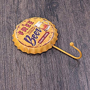 ULTNICE Retro Iron Beer Bottle Cap Decorative Wall Hooks, Key Holders Creative Bag Organizer Hanging Hooks Bar Decoration Clothes Rack Wall Hook 2PCS (Style 51213, Style 51214)